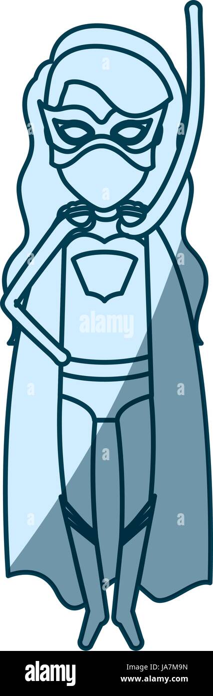 blue shading silhouette of superhero faceless girl with long hair ...
