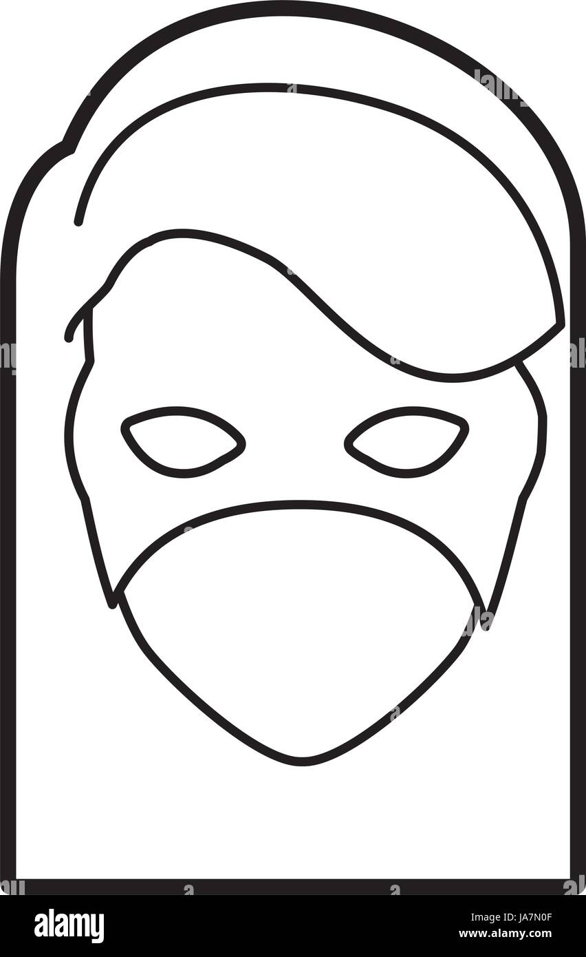 monochrome thick contour head of faceless girl superhero with hair ...