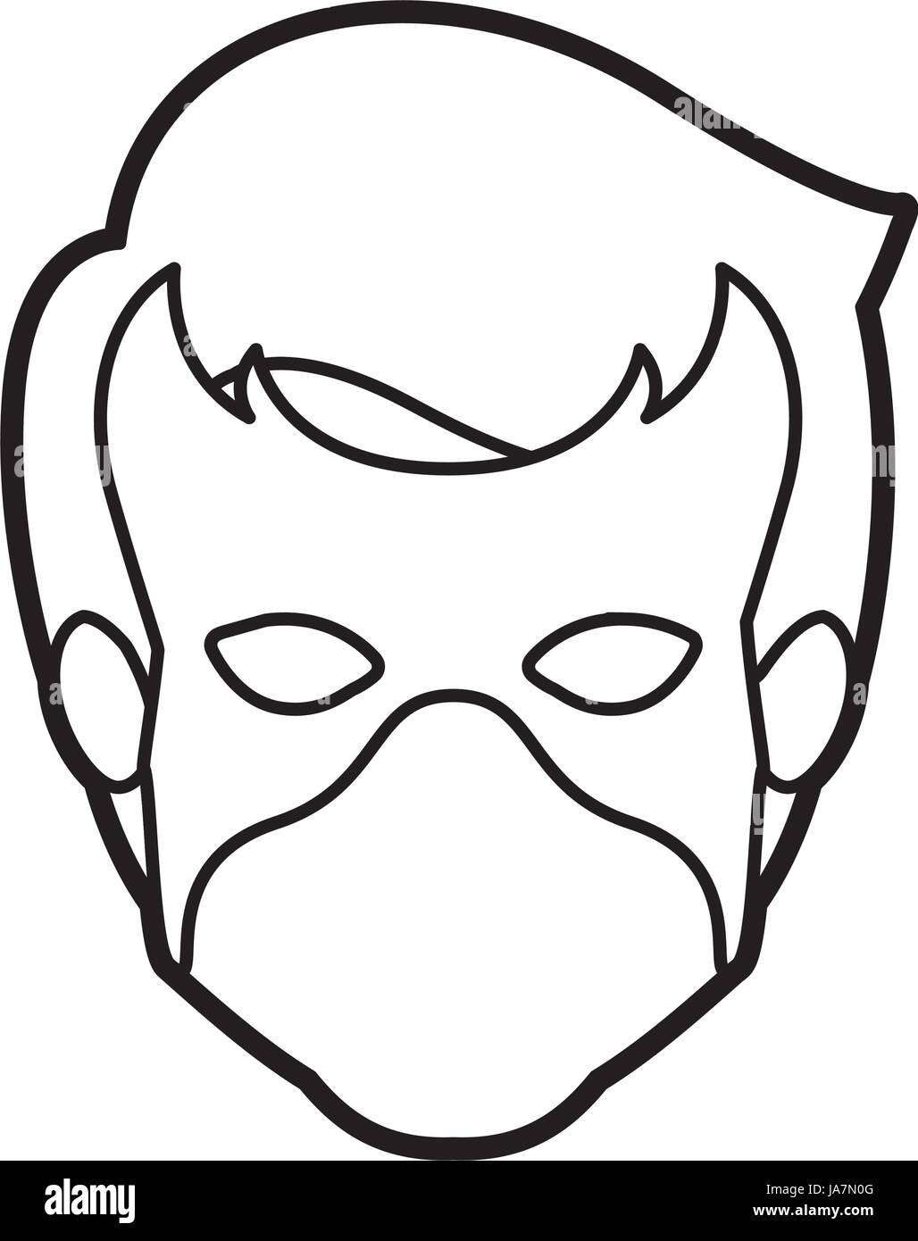 monochrome thick contour head of faceless guy superhero with mask Stock ...