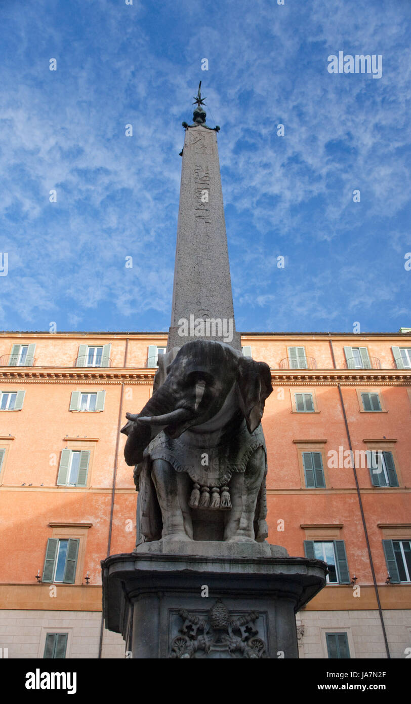 blue, historical, city, town, monument, winter, statue, elephant, Rome ...