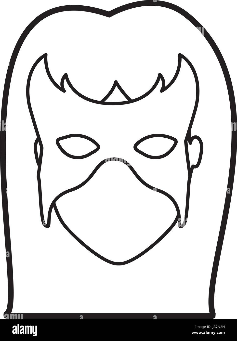 monochrome thick contour head of faceless woman superhero with long ...