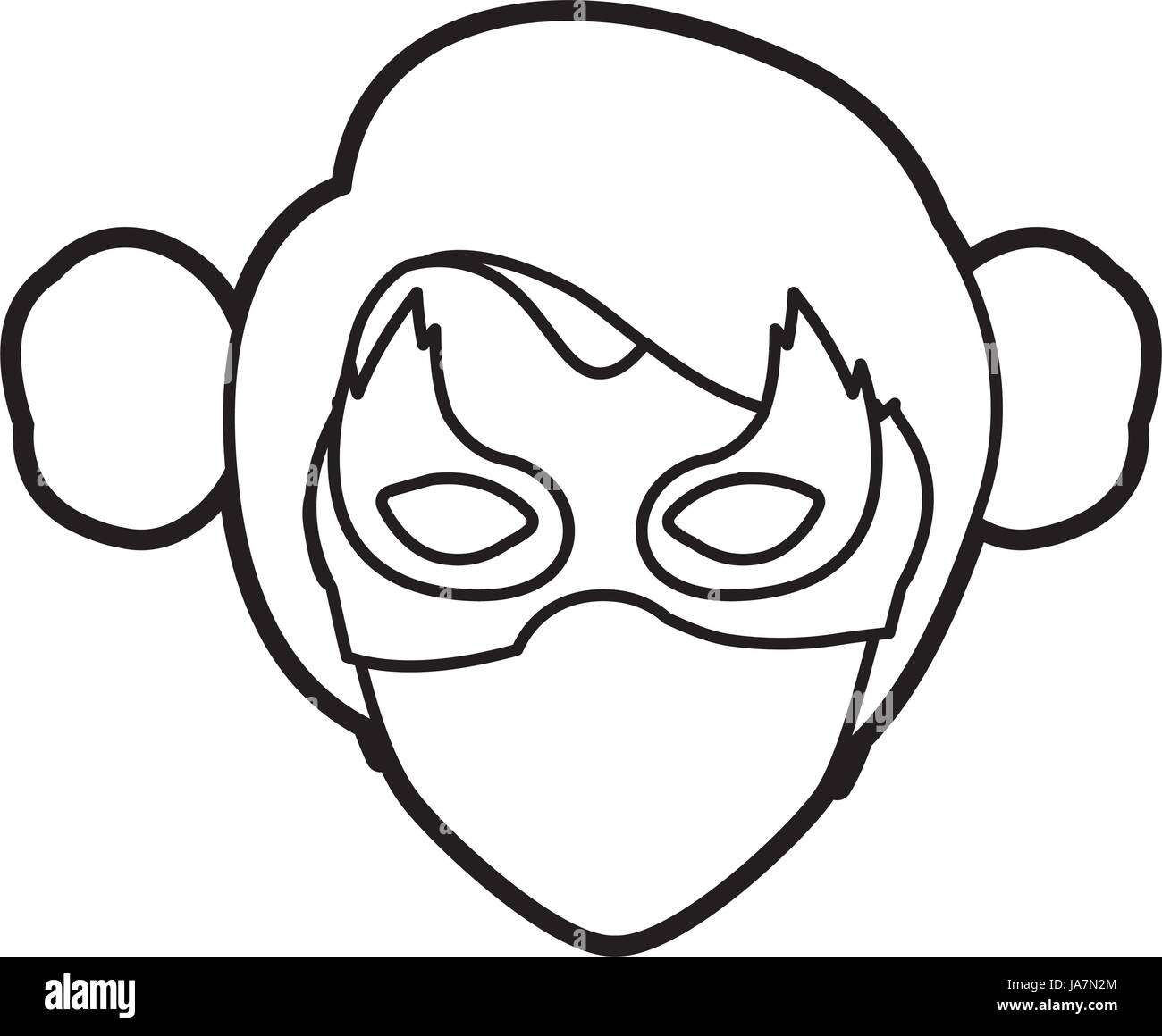 monochrome thick contour head of faceless woman superhero with ...