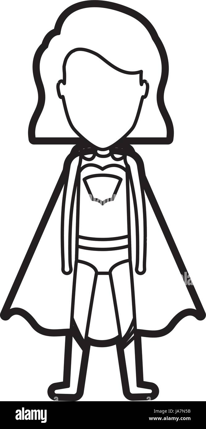 monochrome thick contour of standing faceless girl superhero with short ...