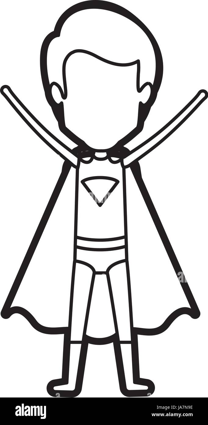 monochrome thick contour of standing faceless guy superhero with arms ...
