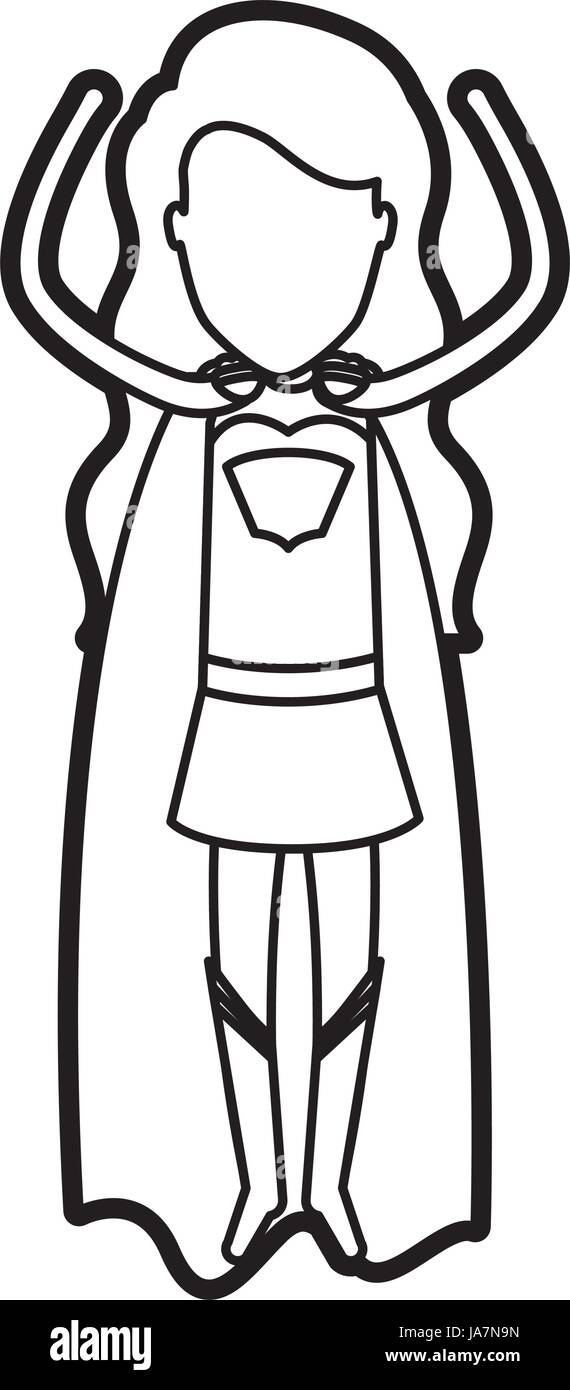 monochrome thick contour of standing faceless superhero woman flying ...