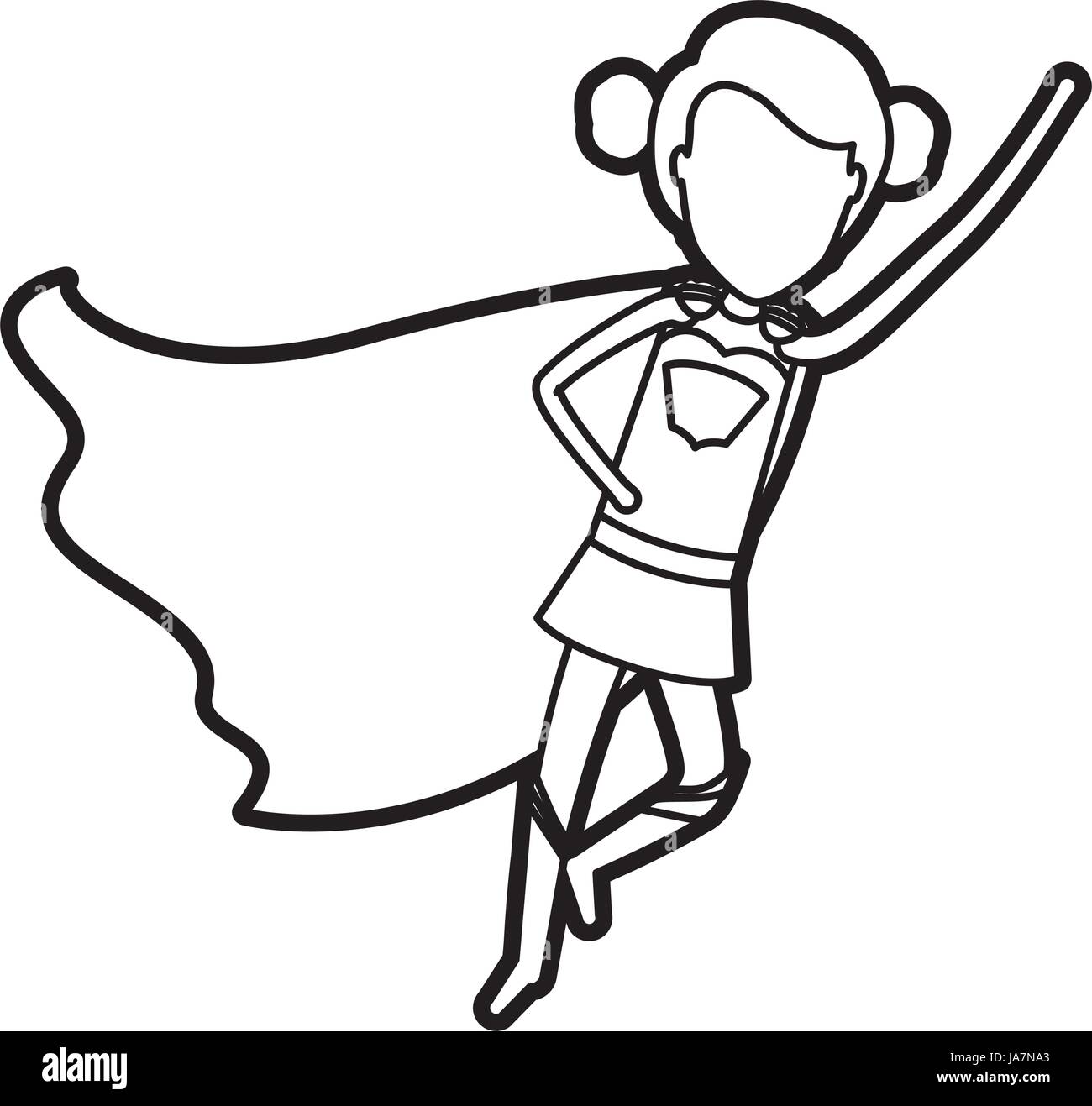 monochrome thick contour of standing faceless superhero female with ...