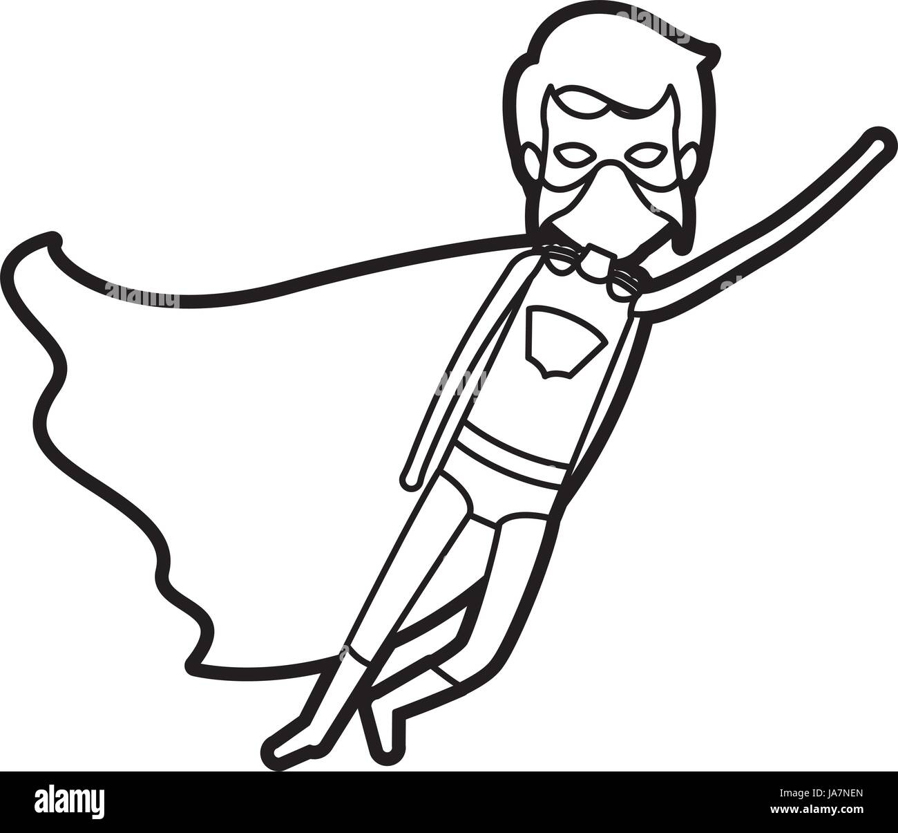 monochrome thick contour of standing faceless superhero male flying in ...