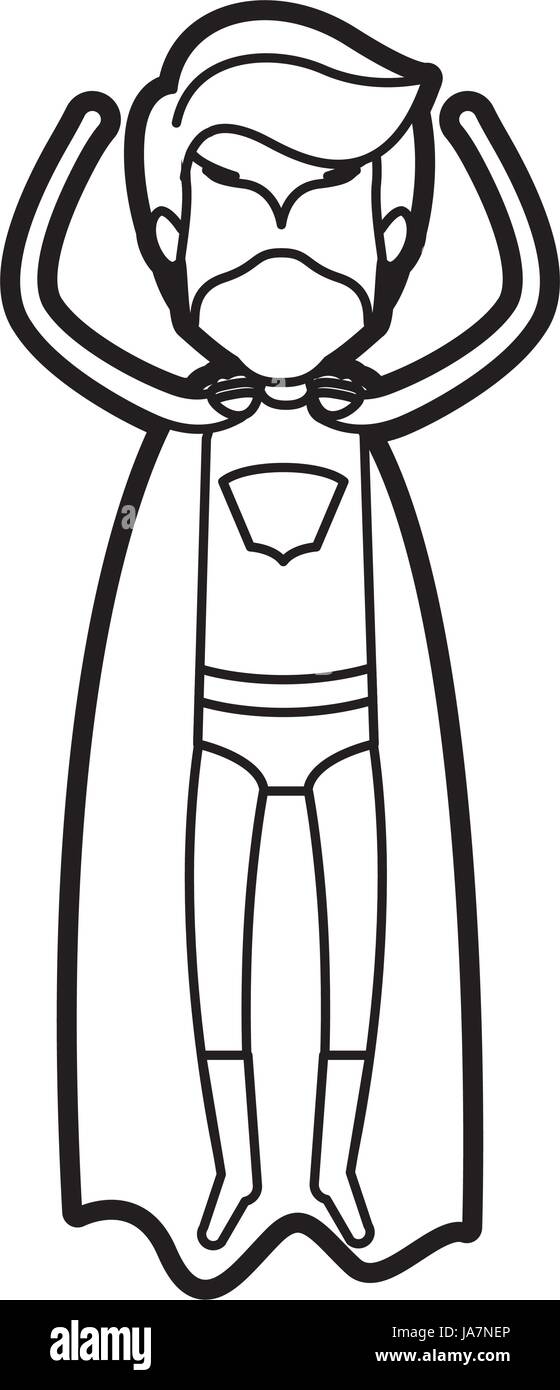 monochrome thick contour of standing faceless superhero male flying ...