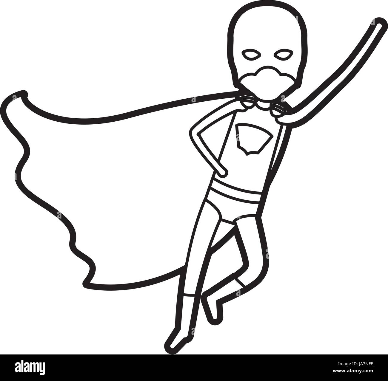 monochrome thick contour of standing faceless superhero boy flying in ...