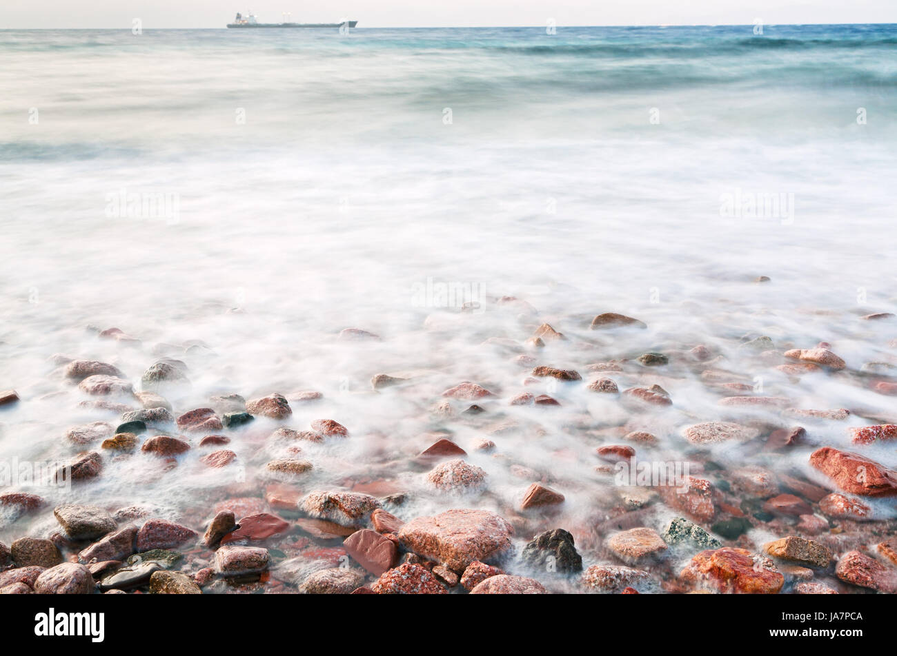 blue, horizon, stone, sunset, beach, seaside, the beach, seashore, soft ...