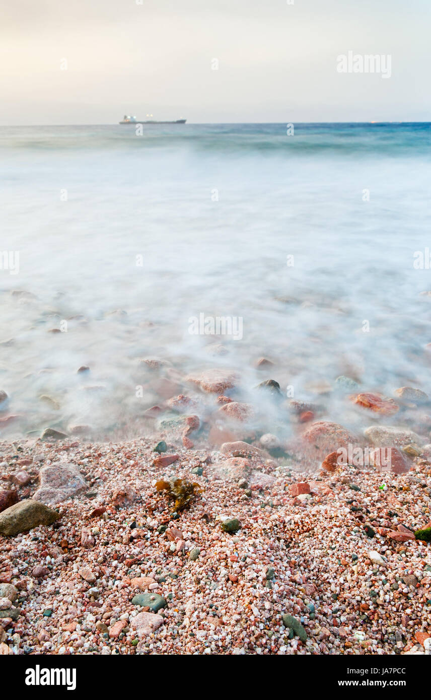 blue, horizon, stone, sunset, beach, seaside, the beach, seashore, soft ...