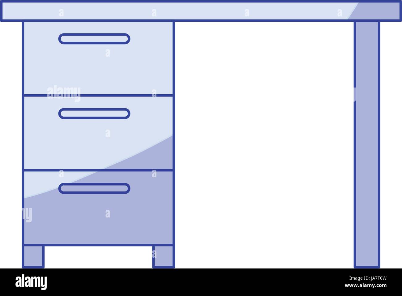 blue shading silhouette of wooden office desk with drawers Stock Vector ...