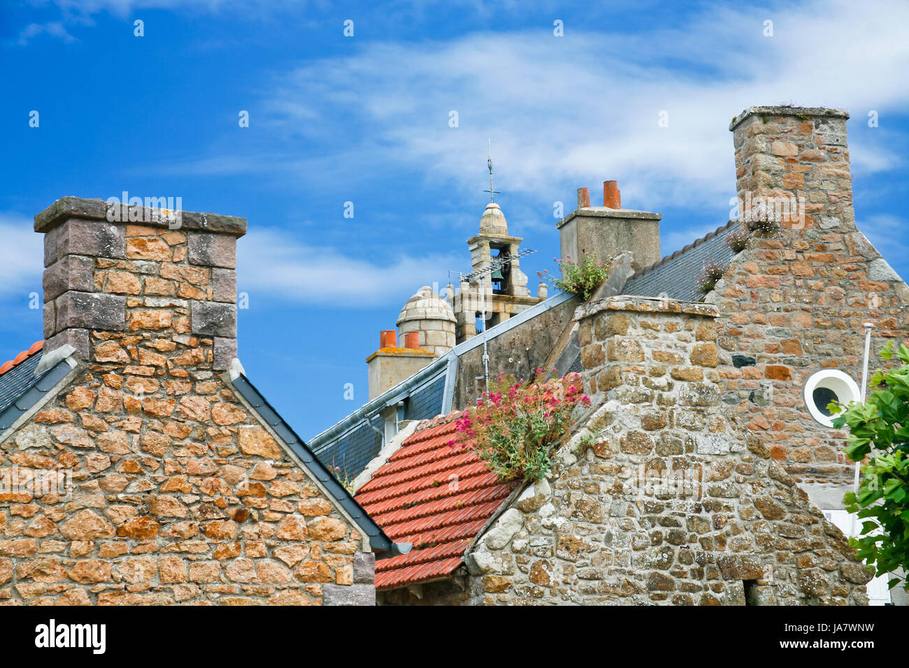 blue, house, building, stone, summer, summerly, wall, france ...