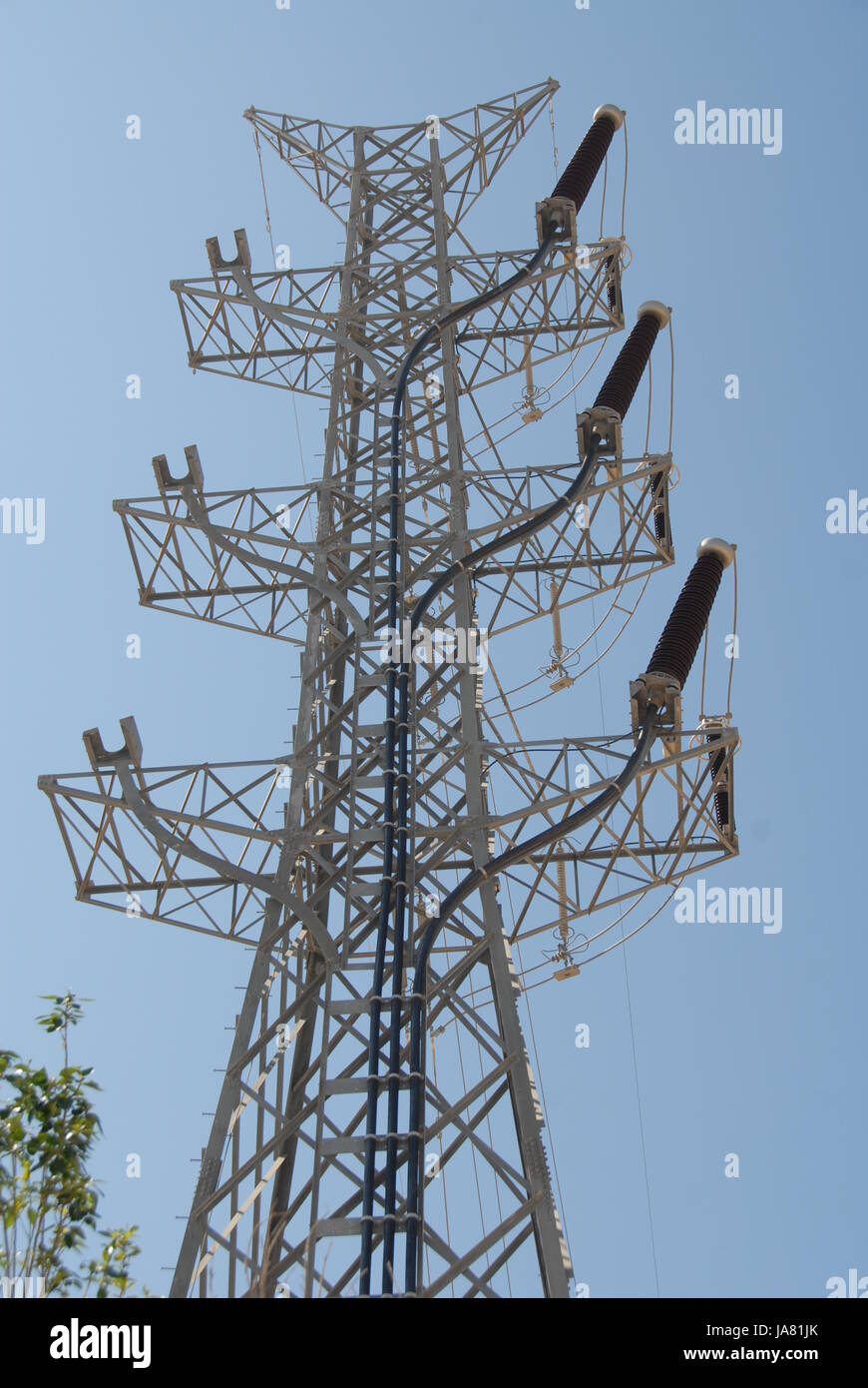 blue, high tension, transmission line, firmament, sky, cable, current ...