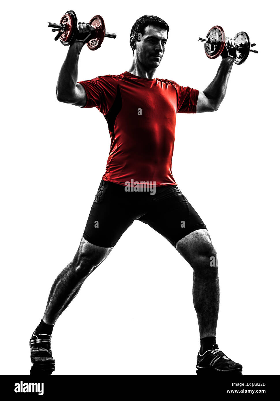 one caucasian man exercising weight training on white background Stock ...