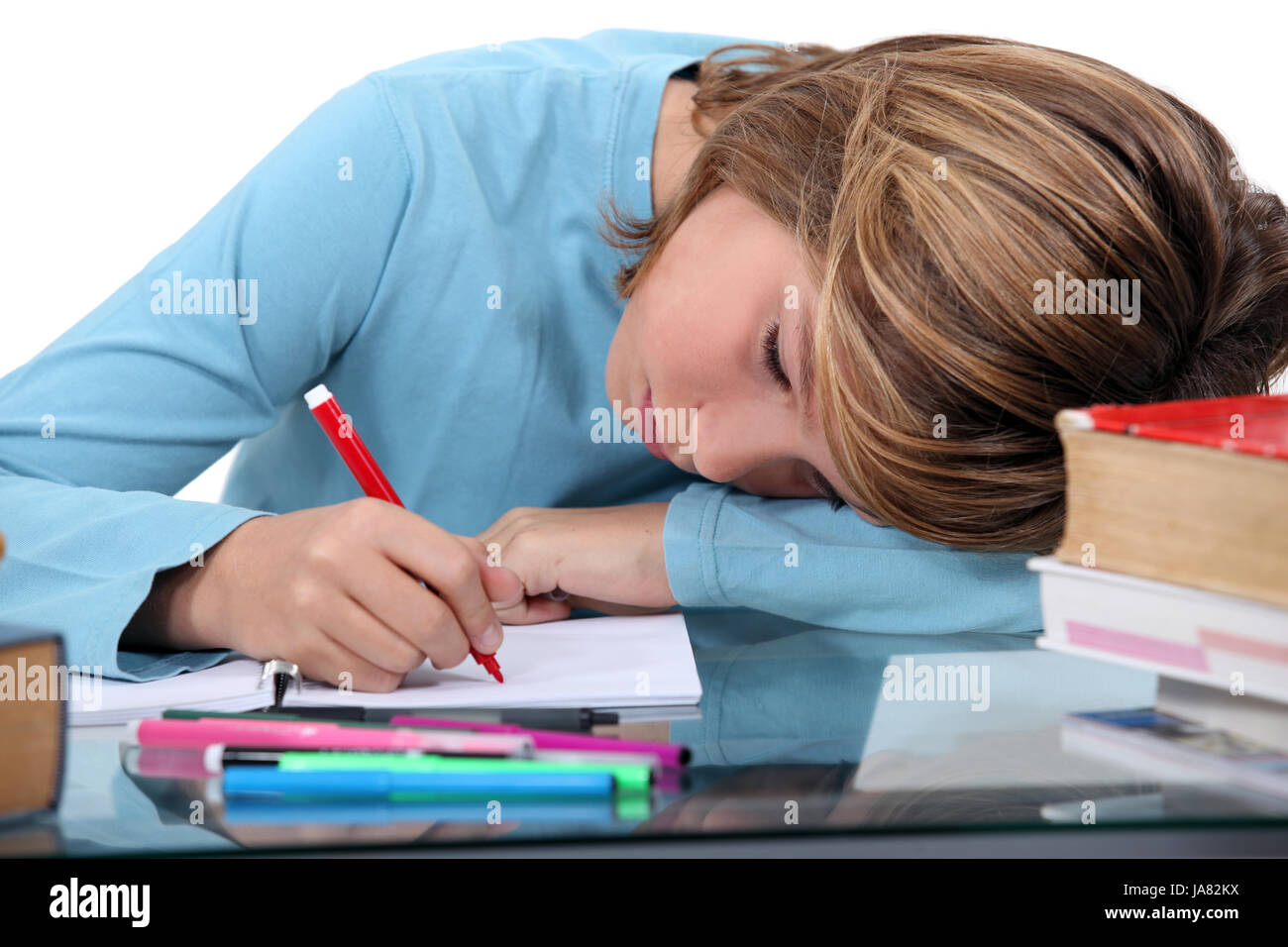 blue, learn, tired, student, boredom, supported, head, arm, study, blue ...