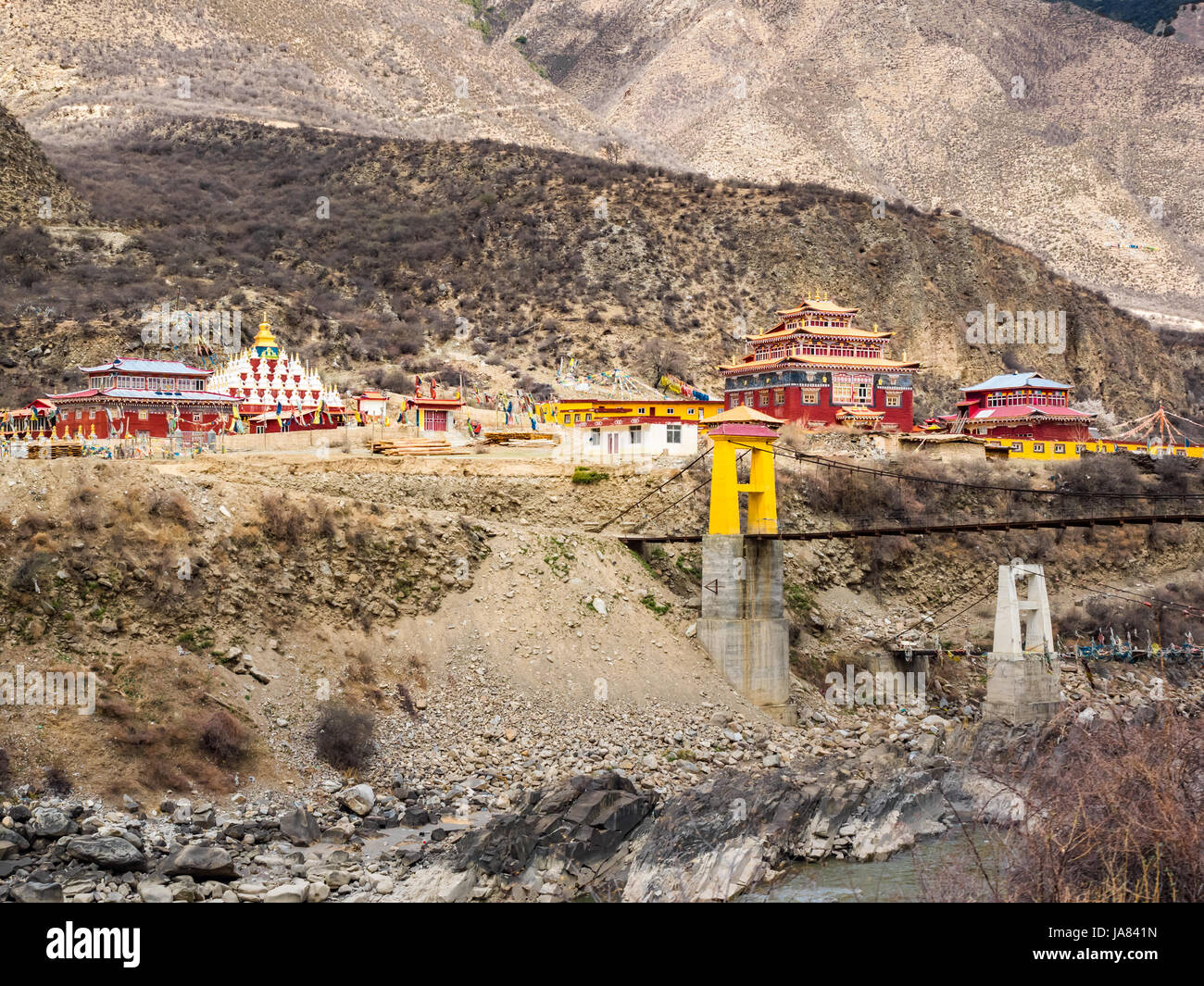 View of tibetan style buddhist monastery in Sichuan, China Stock Photo ...