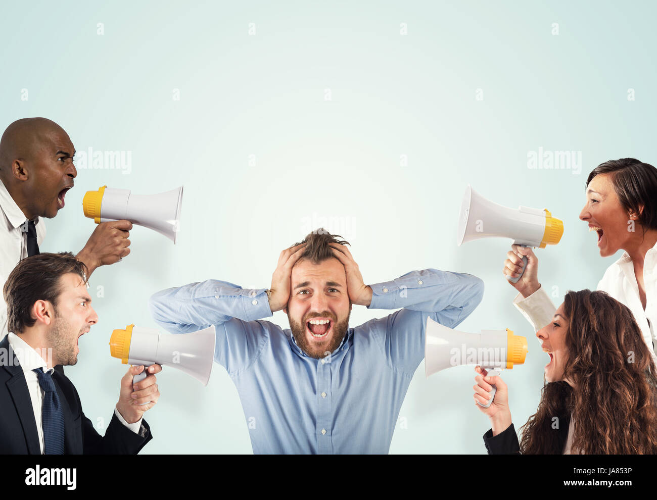 Stress concept with screaming colleagues Stock Photo - Alamy