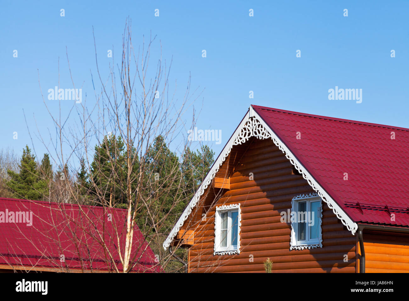 blue, house, building, tree, window, porthole, dormer window, pane ...