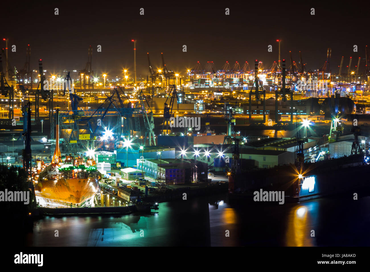 city, town, upstairs, industry, night, nighttime, navigation, dockyard ...
