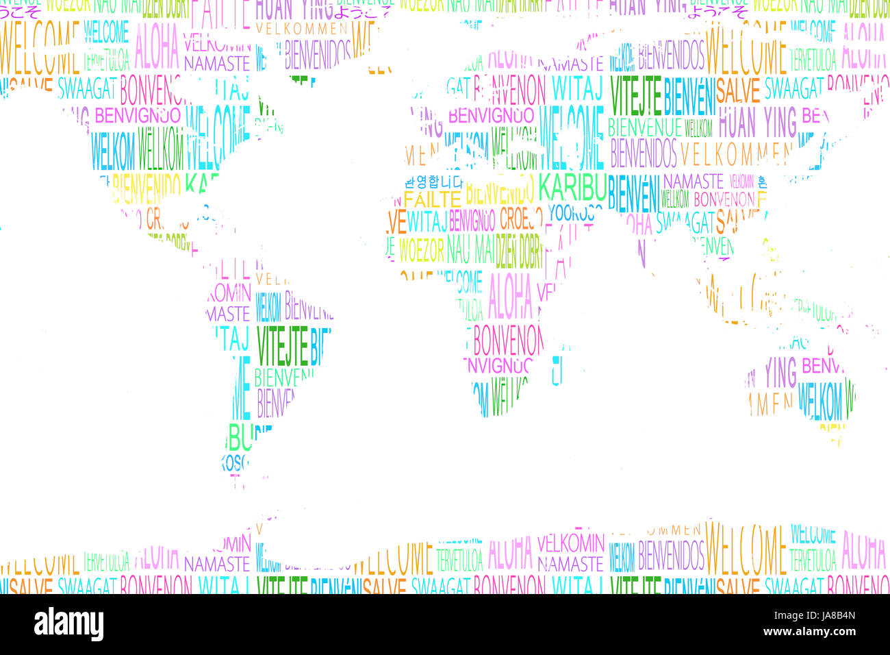 Map showing welcome in different languages on white background Stock ...