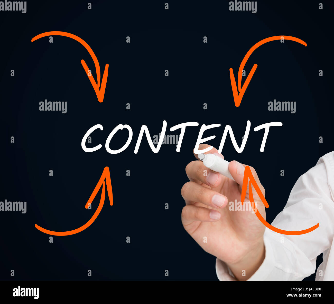 Buisnessman writing content in white on black background Stock Photo ...