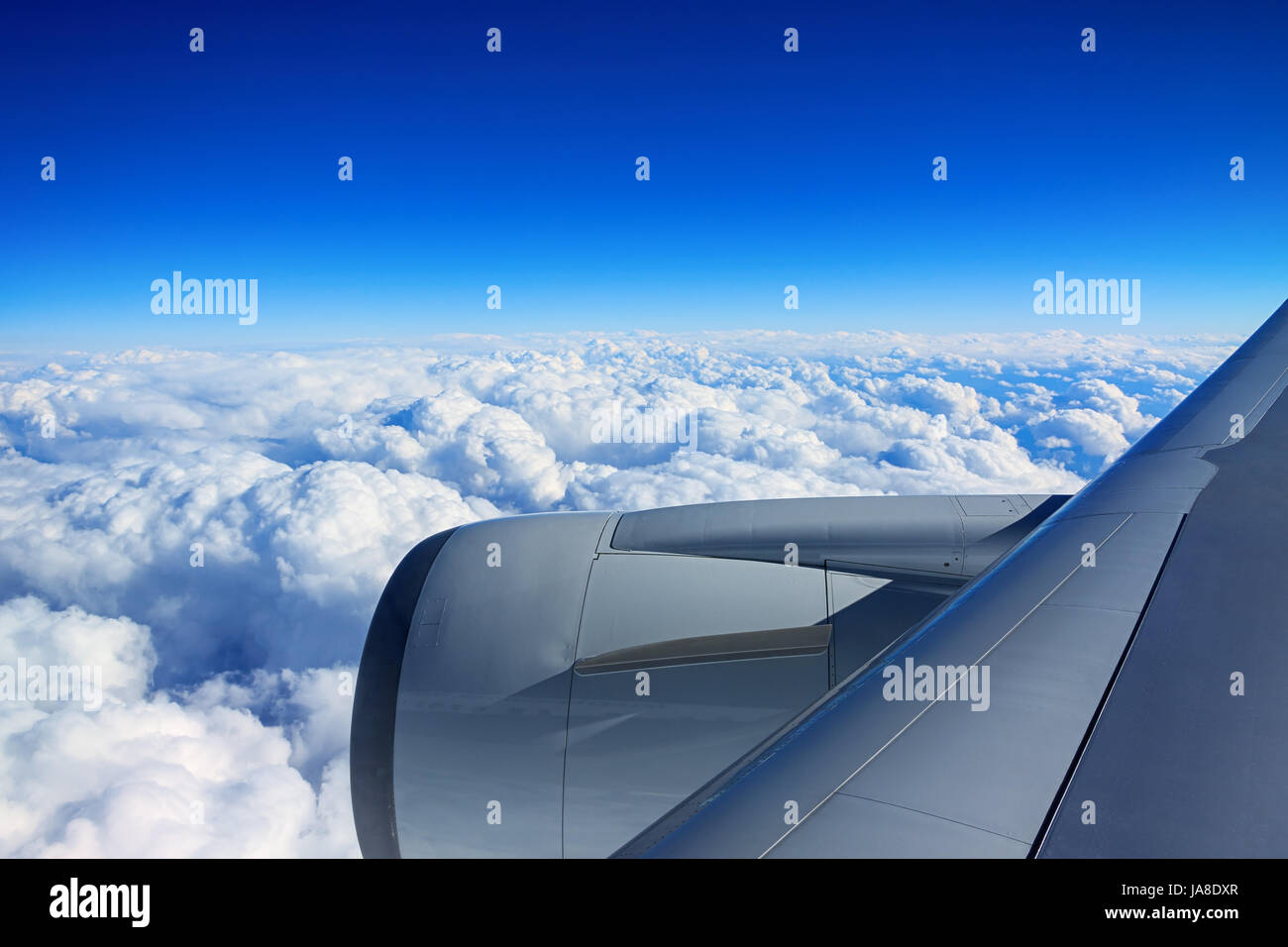 Engine of passenger airplane when airplane flying in the sky Stock ...