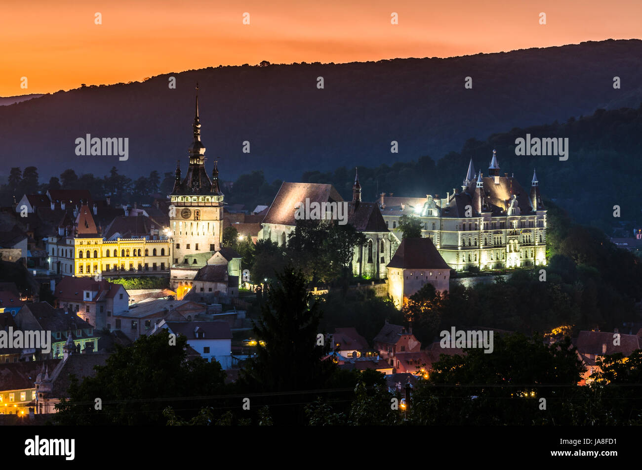 tower, city, town, night, nighttime, medieval, romania, old ...