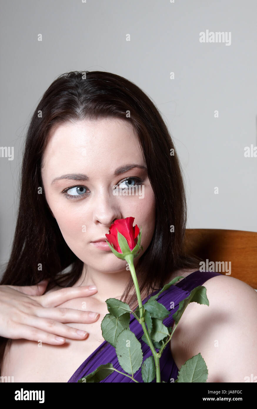 lady, flower, plant, rose, petal, red, woman, female, romantic, look ...