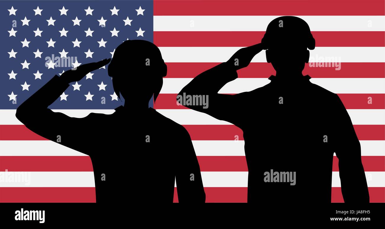 silhouette american soldiers salute on usa flag Stock Vector Image ...