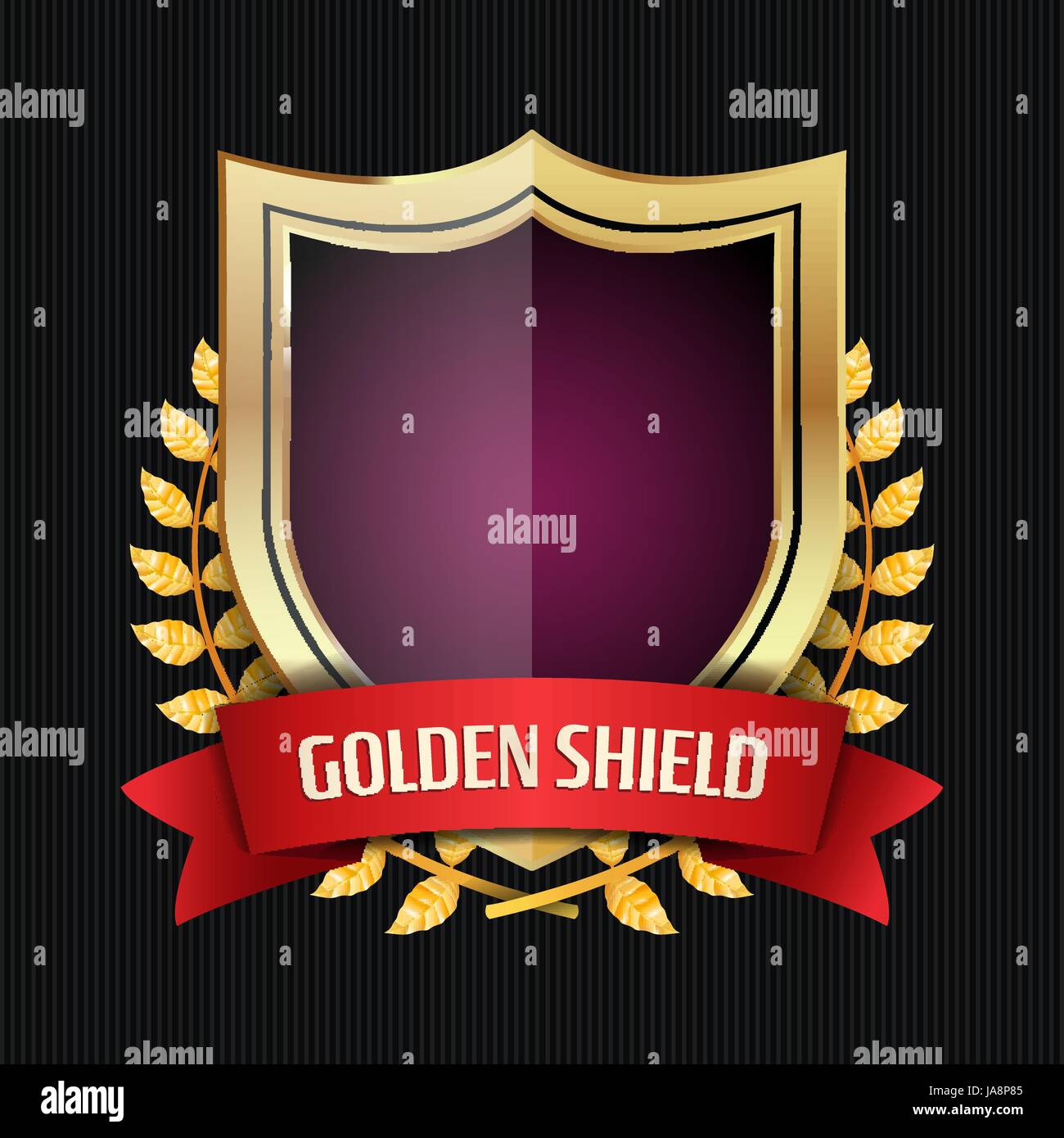 Golden Shield With Laurel Wreath And Red Ribbon. Vector Illustration ...