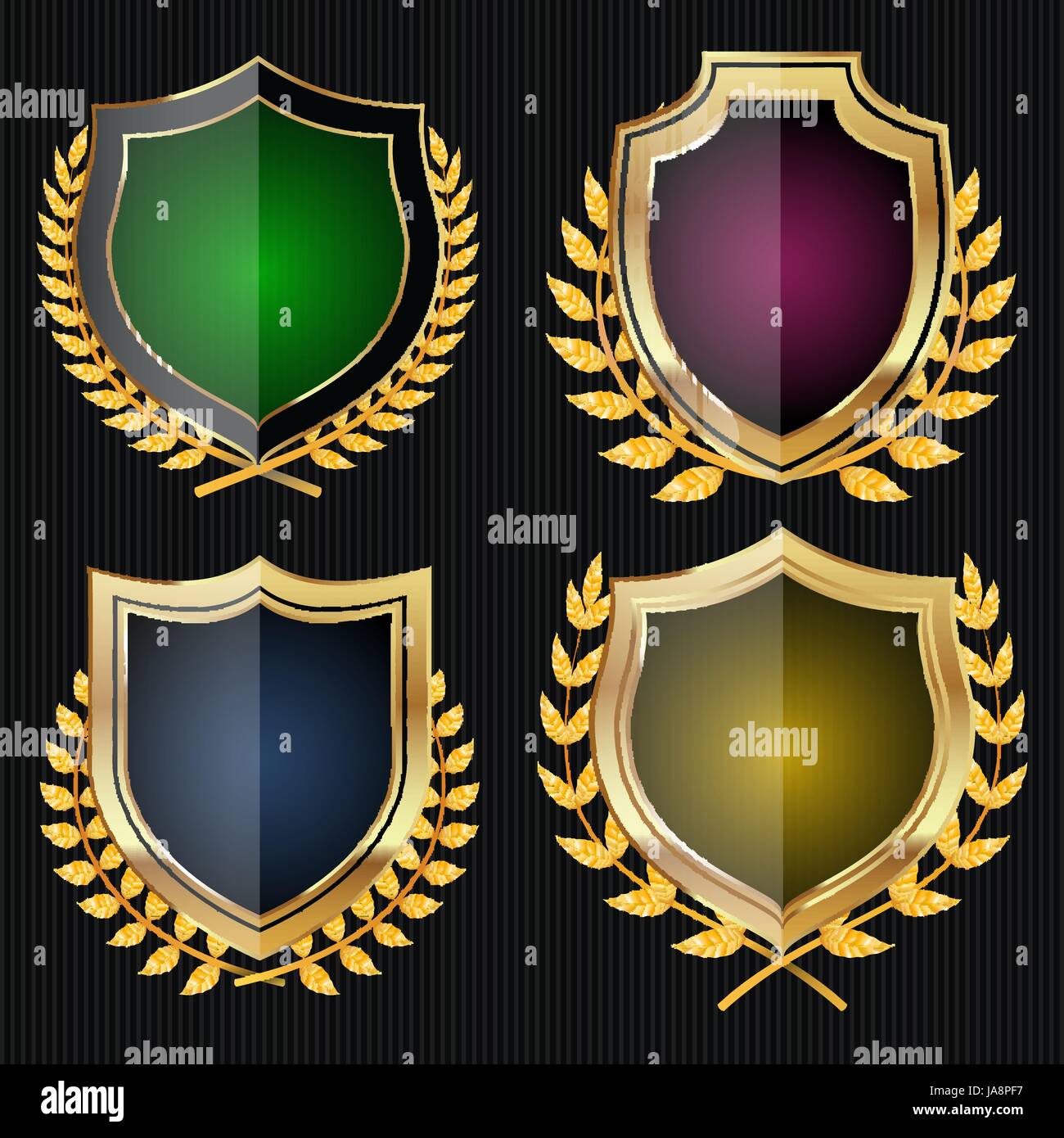 Golden Shield Set With Laurel Wreath. Vector Illustration Stock Vector ...