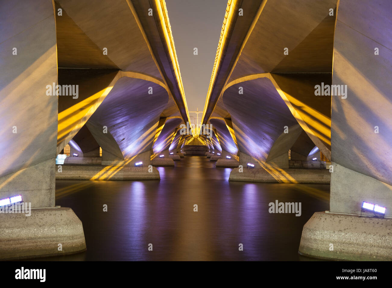 bridge, night, nighttime, lighted, reflection, mirroring, under, bridge ...