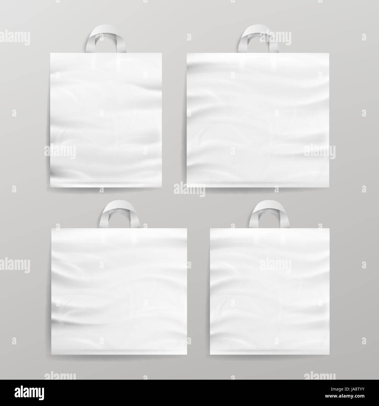 Empty Reusable Plastic Shopping Realistic Bags Set With Handles. Close ...