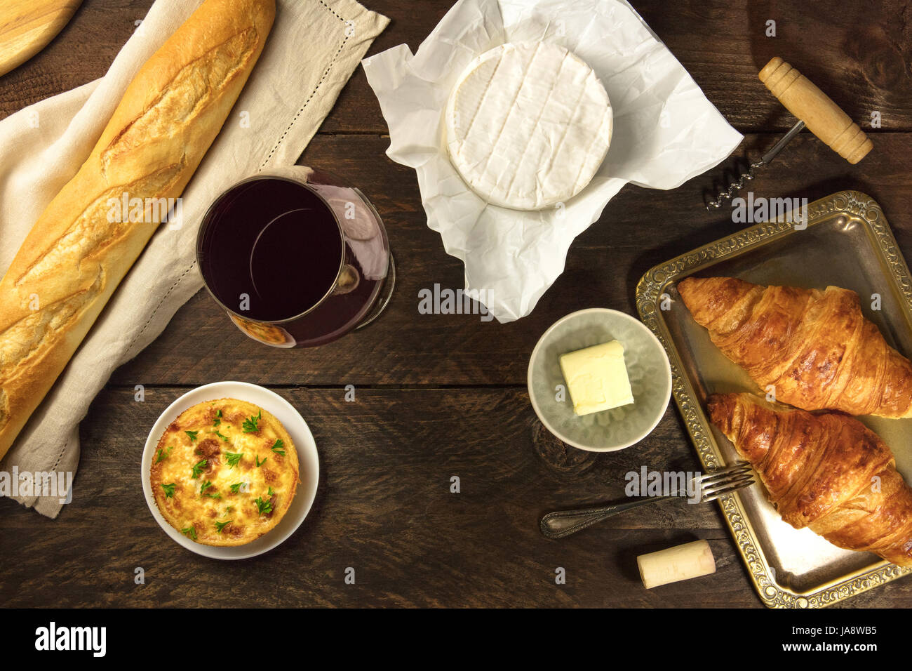 Assortment of French food on rustic background with copyspace Stock ...