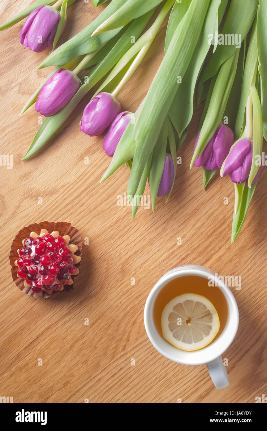 cup, tea, flower, plant, tulips, violet, tulip, cake, pie, cakes, berry ...