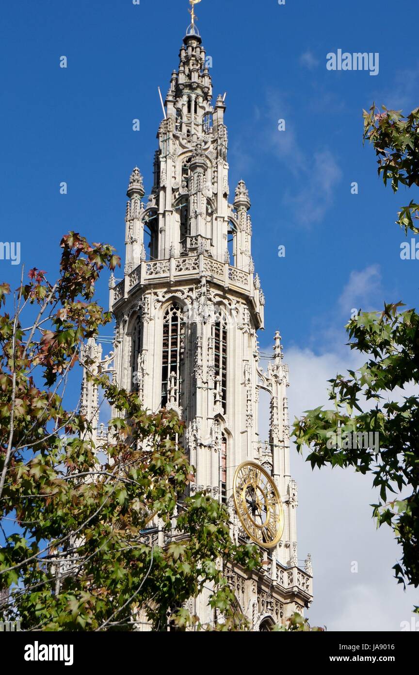 tower, church, cathedral, old, antwerp, building, tower, religion ...