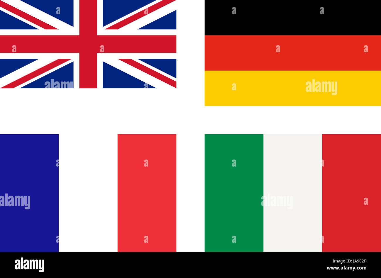 Flags of the United Kingdom (UK), Germany, France and Italy Stock Photo ...
