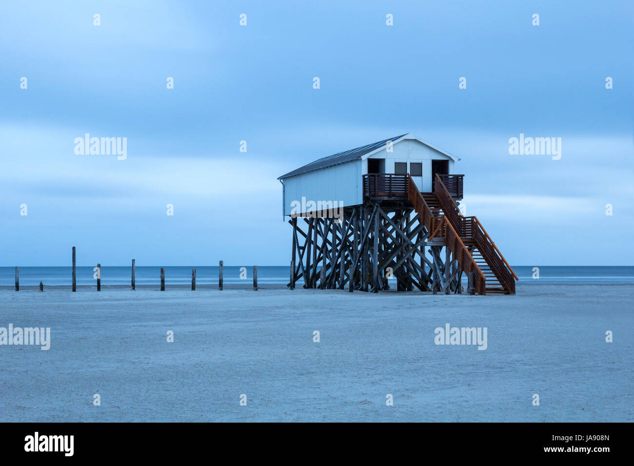 blue, house, building, winter, wood, cold, sunset, beach, seaside, the ...