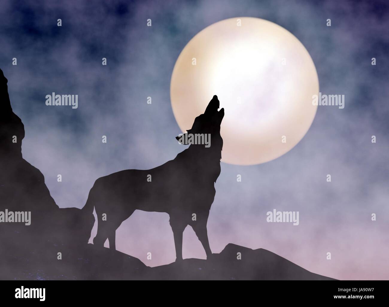 Wolf Howling at Moonlight Stock Photo - Alamy