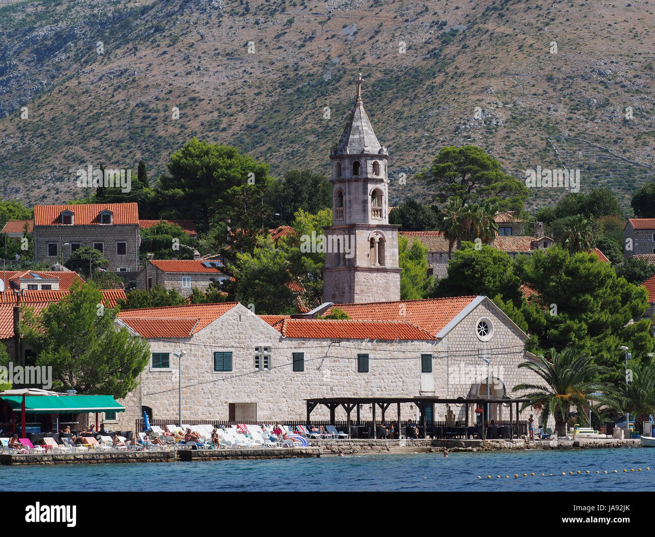 hill, stone, monastery, croatia, balkans, sunbed, blue, tree, hill ...