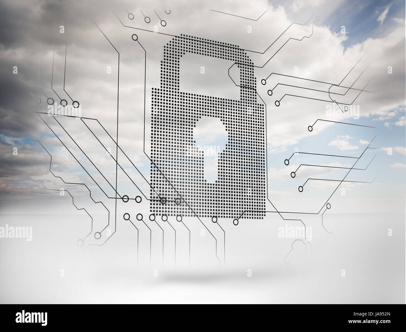 Grey padlock with circuit board and sky on the background Stock Photo ...