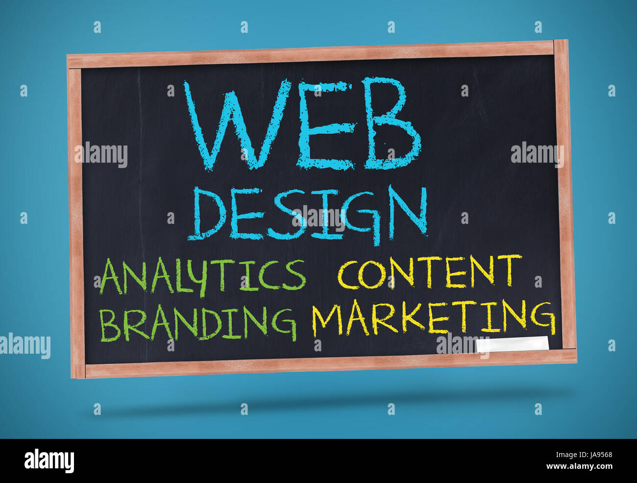 Web design terms written with a chalk against blue background Stock ...