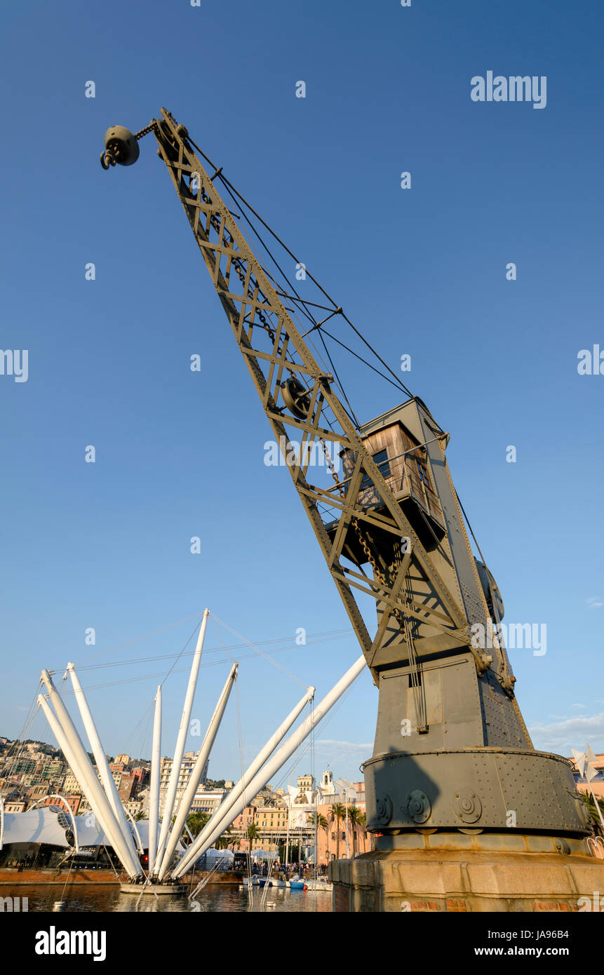 blue, cable, italian, cranes, genoa, carpentry, firmament, sky, current ...
