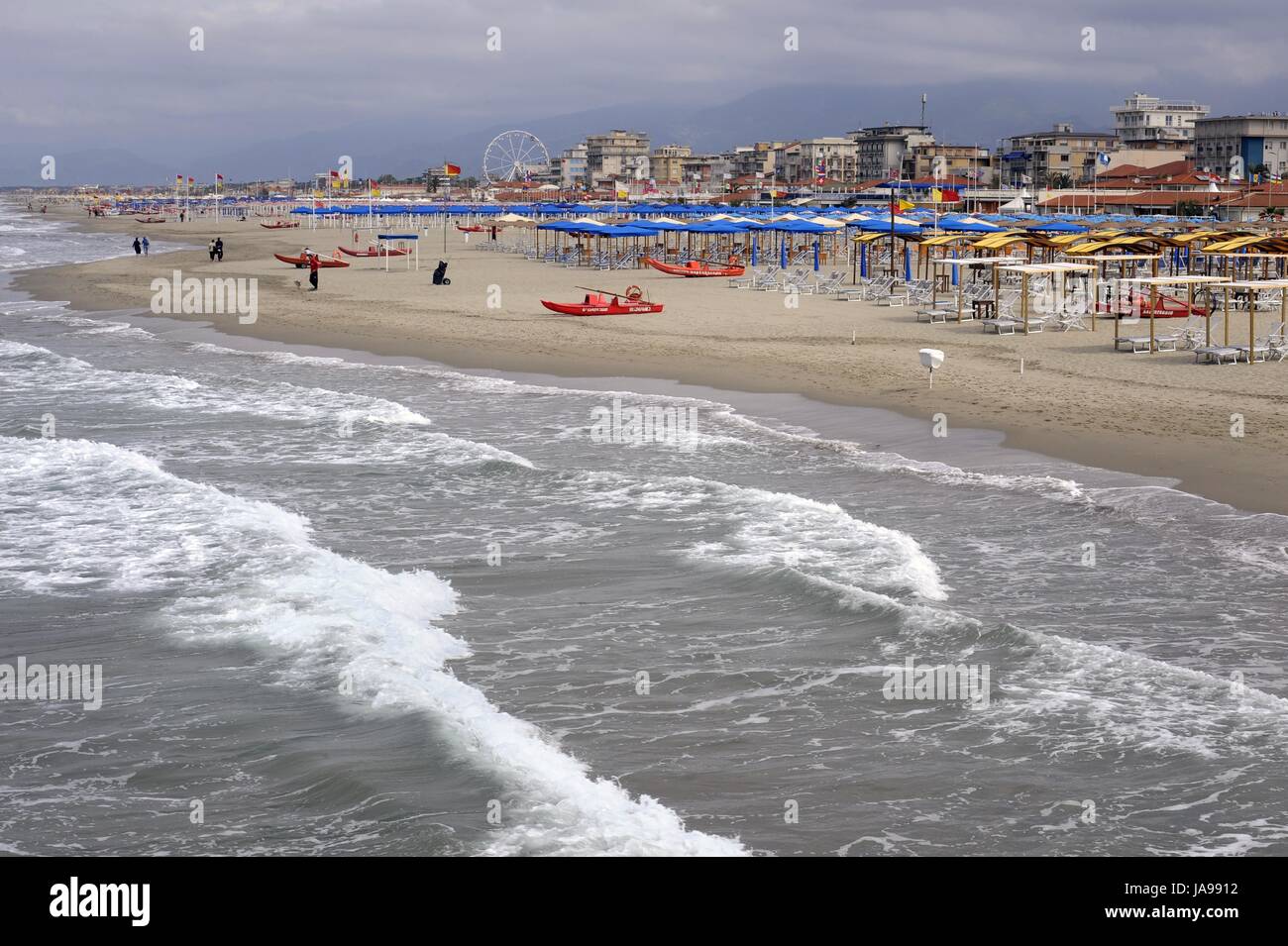 Lido di Camaiore (Versilia, north coast of Tuscany, Italy), the beach ...