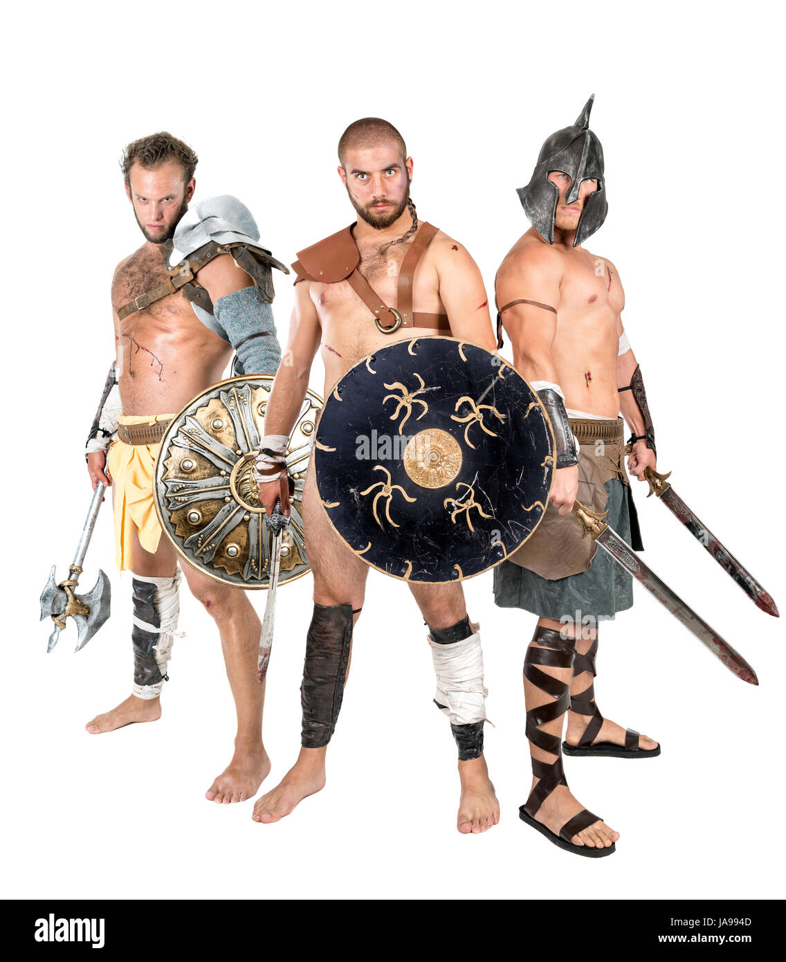 Group of gladiators isolated in a white background Stock Photo - Alamy