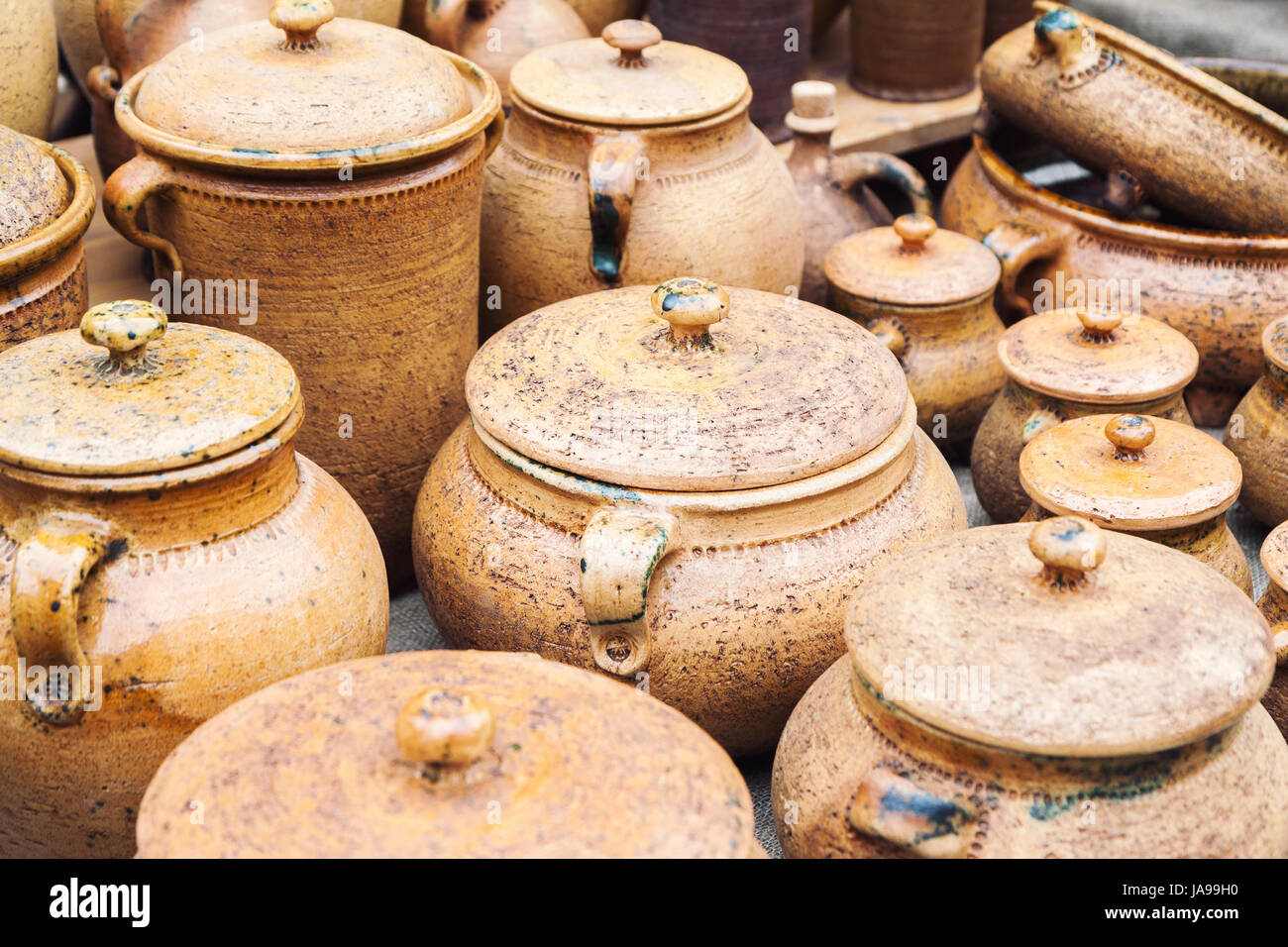 Close up of group of handmade traditional clay pots Stock Photo - Alamy