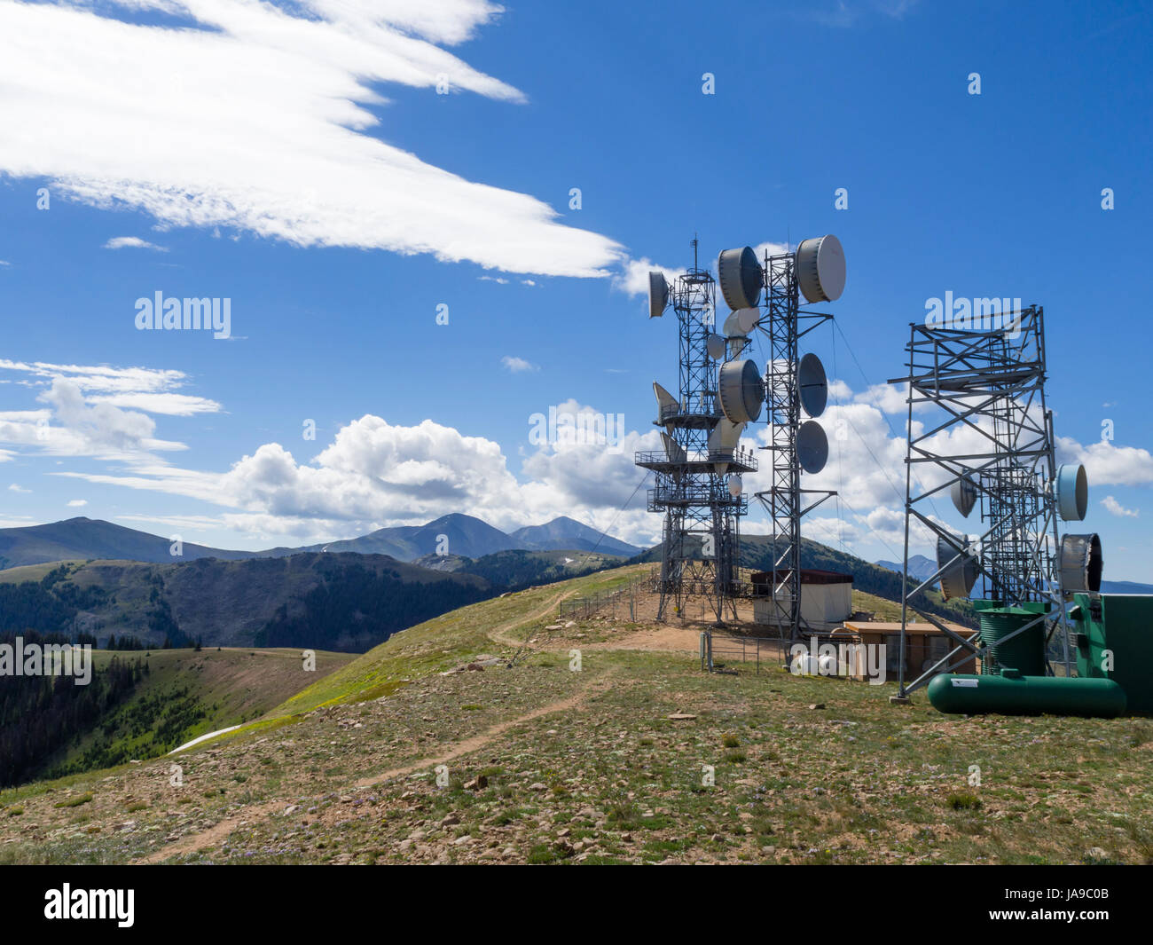 Telecommunication antennas on top of Monarch Ridge (elevation 12,000 ft ...
