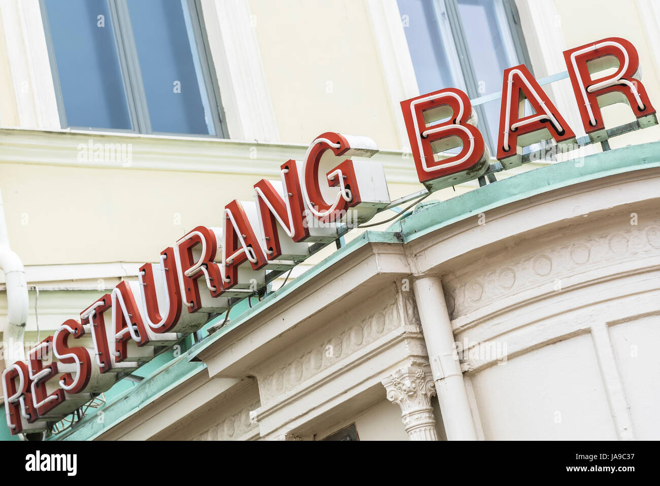 An unlit neon light signage for a city center bar and restaurant Stock ...