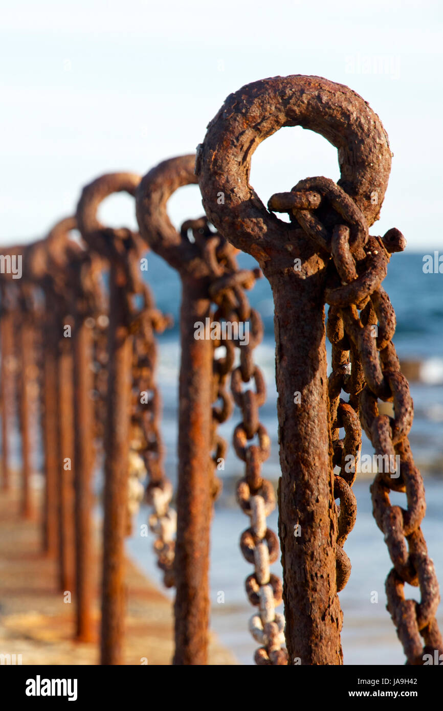 Old rusty bollards on Newcastle beach, Australia Stock Photo - Alamy